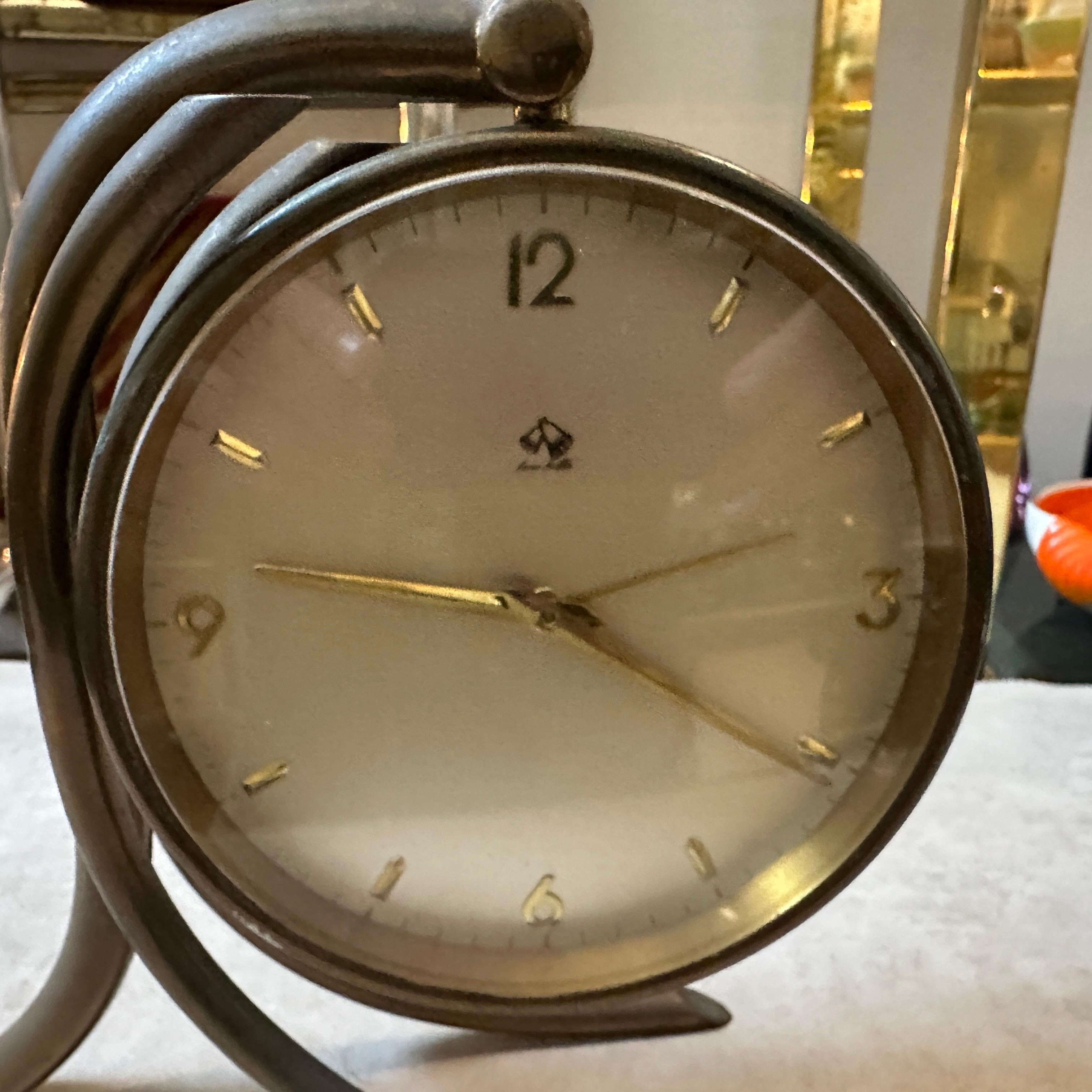 1950s Mid-Century Modern Solid Brass Table Alarm Clock For Sale at 1stDibs