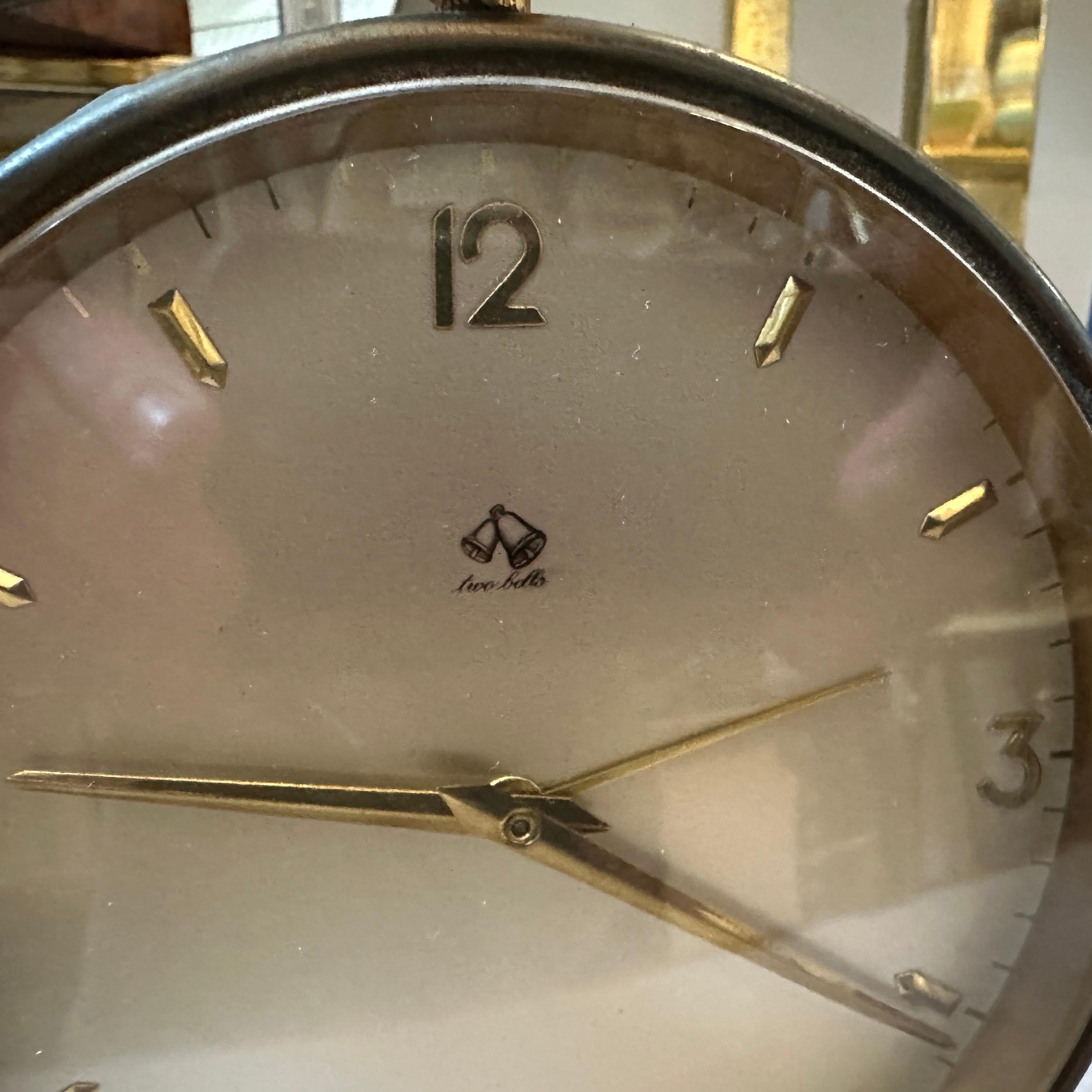 1950s Mid-Century Modern Solid Brass Table Alarm Clock For Sale at 1stDibs
