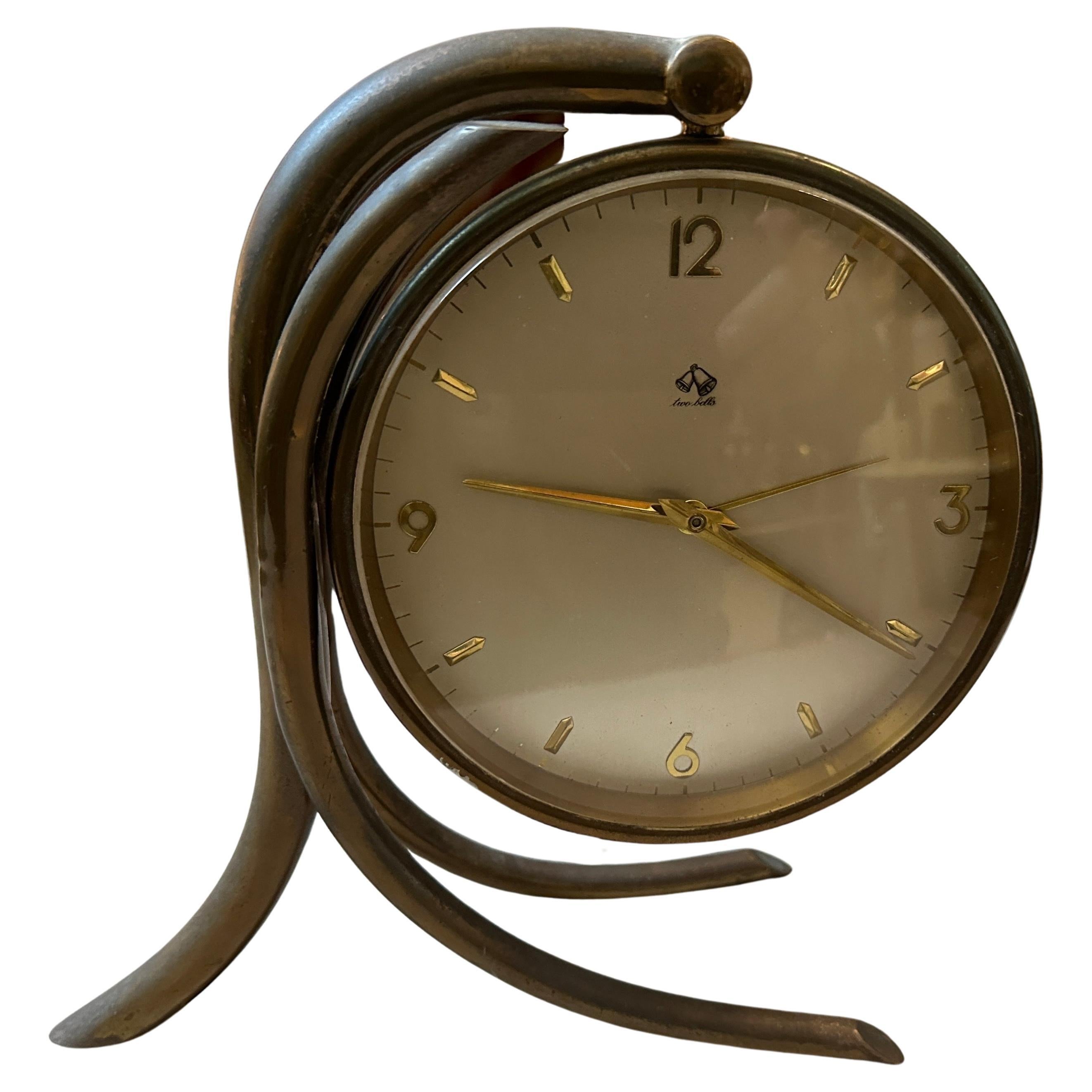 1950s Mid-Century Modern Solid Brass Table Alarm Clock For Sale at 1stDibs