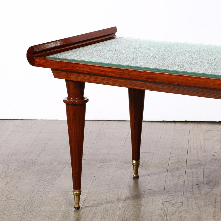 1950s Mid-Century Modern Walnut and Textured Glass Cocktail Table w ...