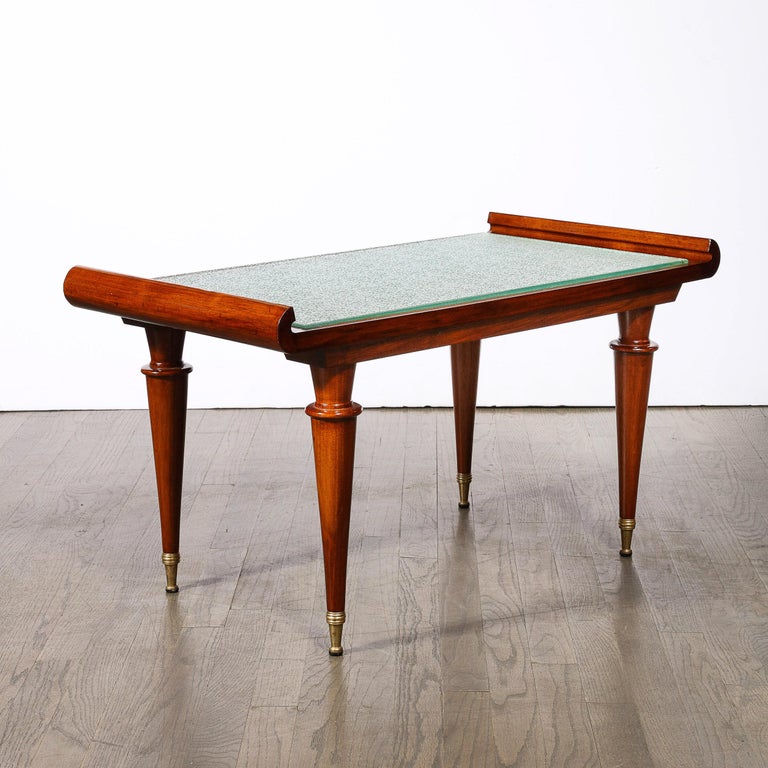 1950s Mid-Century Modern Walnut and Textured Glass Cocktail Table w ...