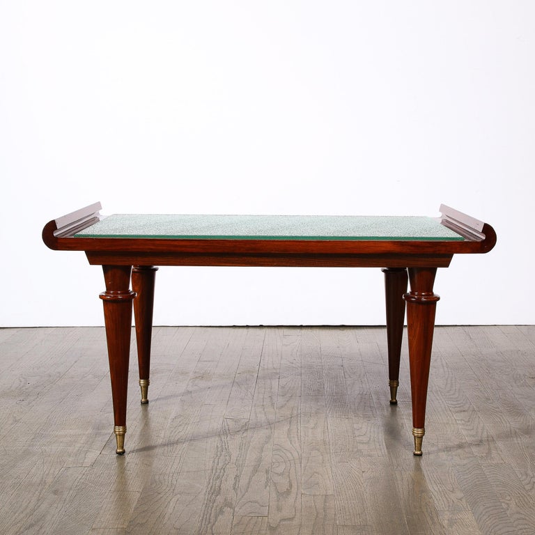 1950s Mid-Century Modern Walnut and Textured Glass Cocktail Table w ...