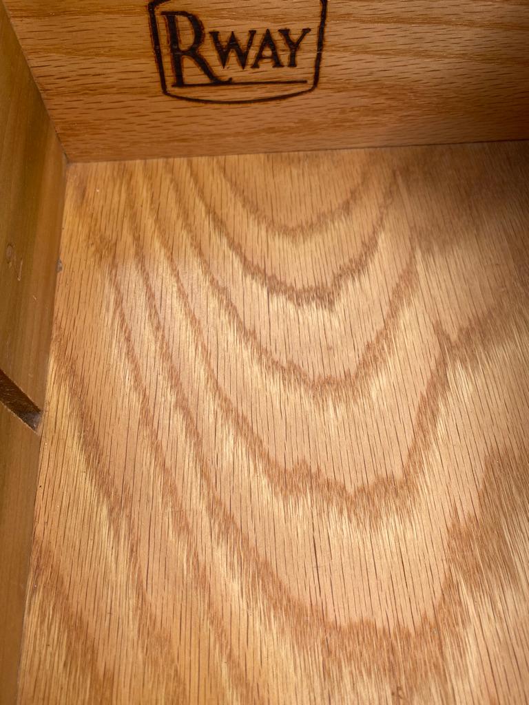 1950s Midcentury RWAY Walnut and Brass Dresser For Sale at 1stDibs