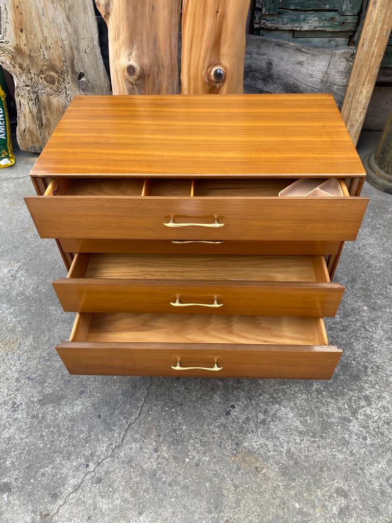 1950s Midcentury RWAY Walnut and Brass Dresser For Sale at 1stDibs