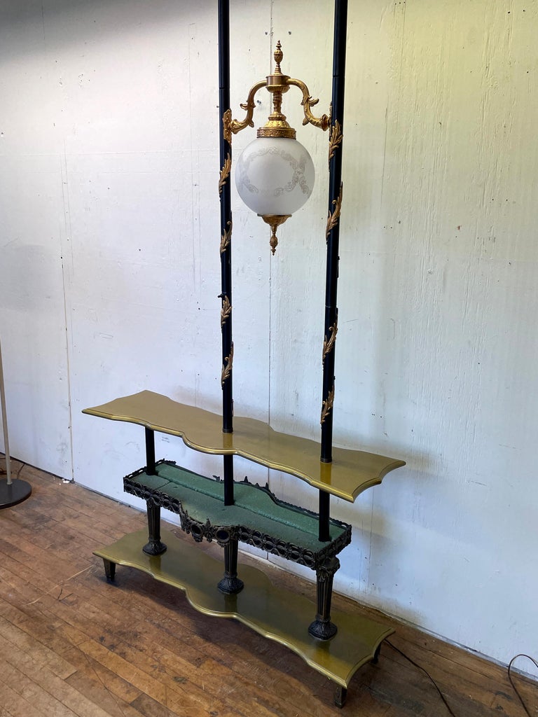 1950s Midcentury Tension Pole Entryway Table with Lamp For Sale at 1stDibs