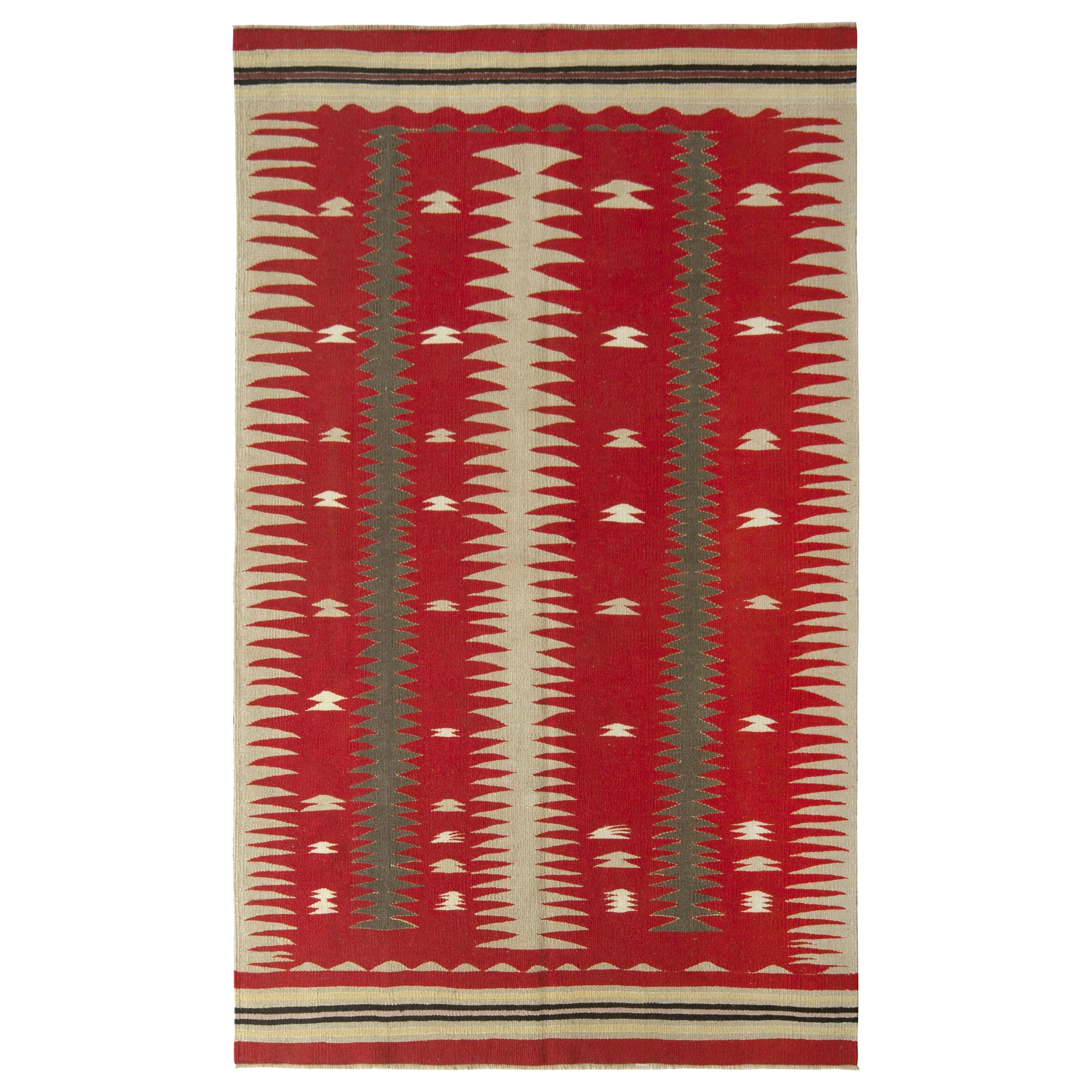 1950s Vintage Kilim Rug Geometric Red and Brown Midcentury Sarkisla ...