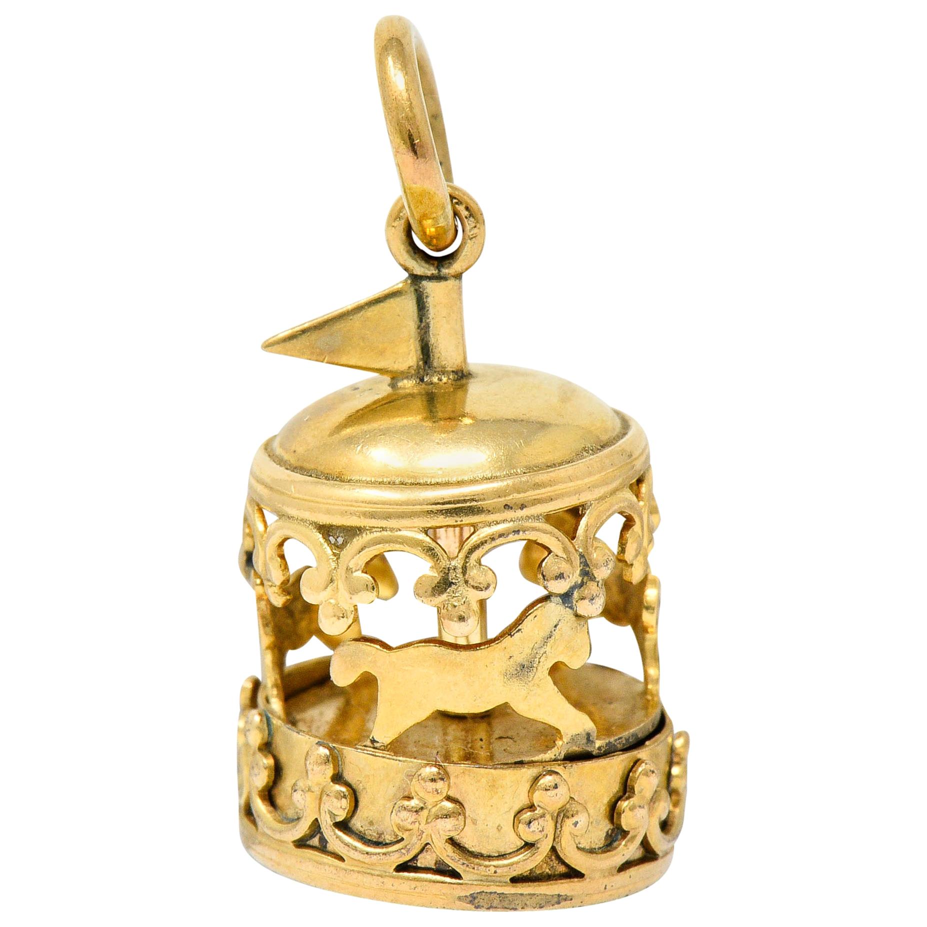 1950s Midcentury 14 Karat Gold Rotating Carousel Charm at 1stDibs