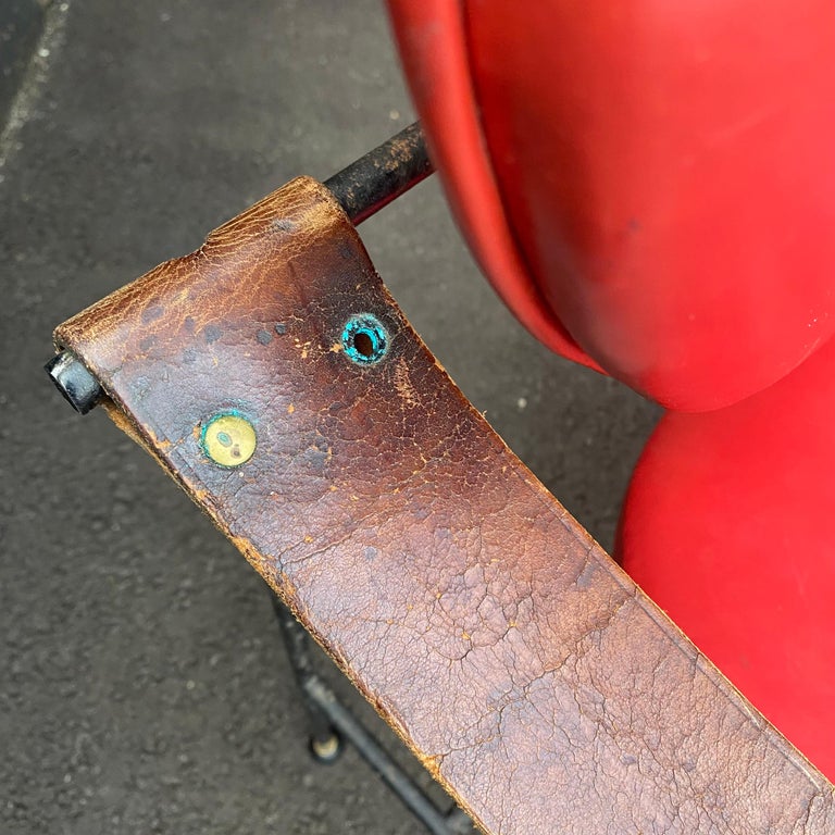 1950s Mid-Century Modern Red Leather and Iron Sling Lounge Chair For ...
