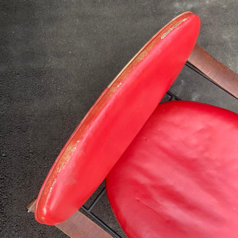 1950s Mid-Century Modern Red Leather and Iron Sling Lounge Chair For ...