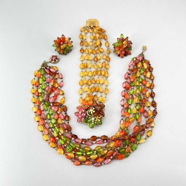 1950s, Miriam Haskell Mineral Jewel Parure Set Vintage Designer Costume ...