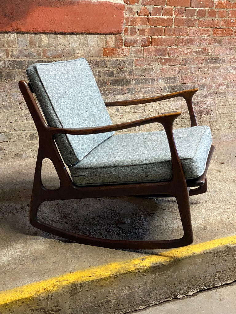 1950s Modernist Italian Walnut Rocking Chair For Sale at 1stDibs