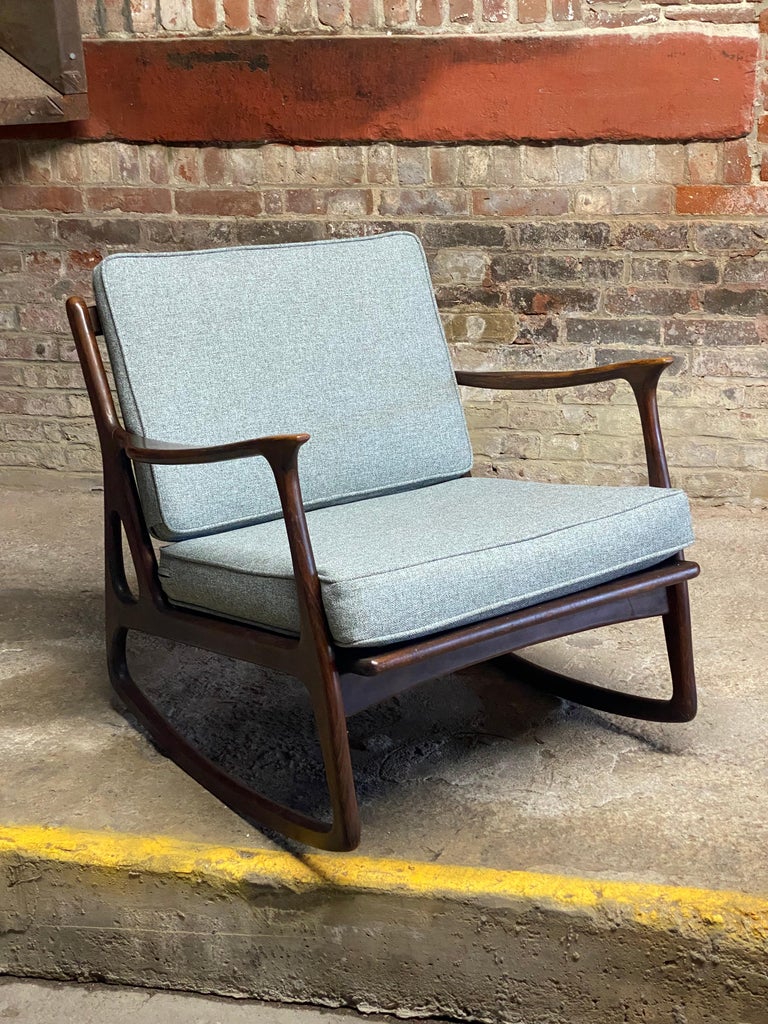 1950s Modernist Italian Walnut Rocking Chair For Sale at 1stDibs