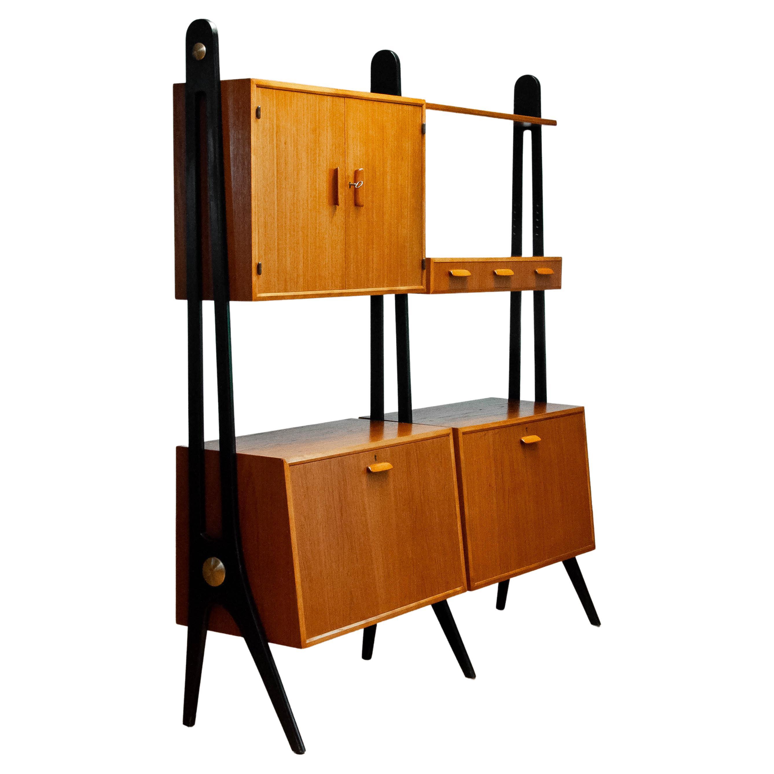 1950s Modular Bookcase In Teak With Black Lacquered Stands By Treman ...