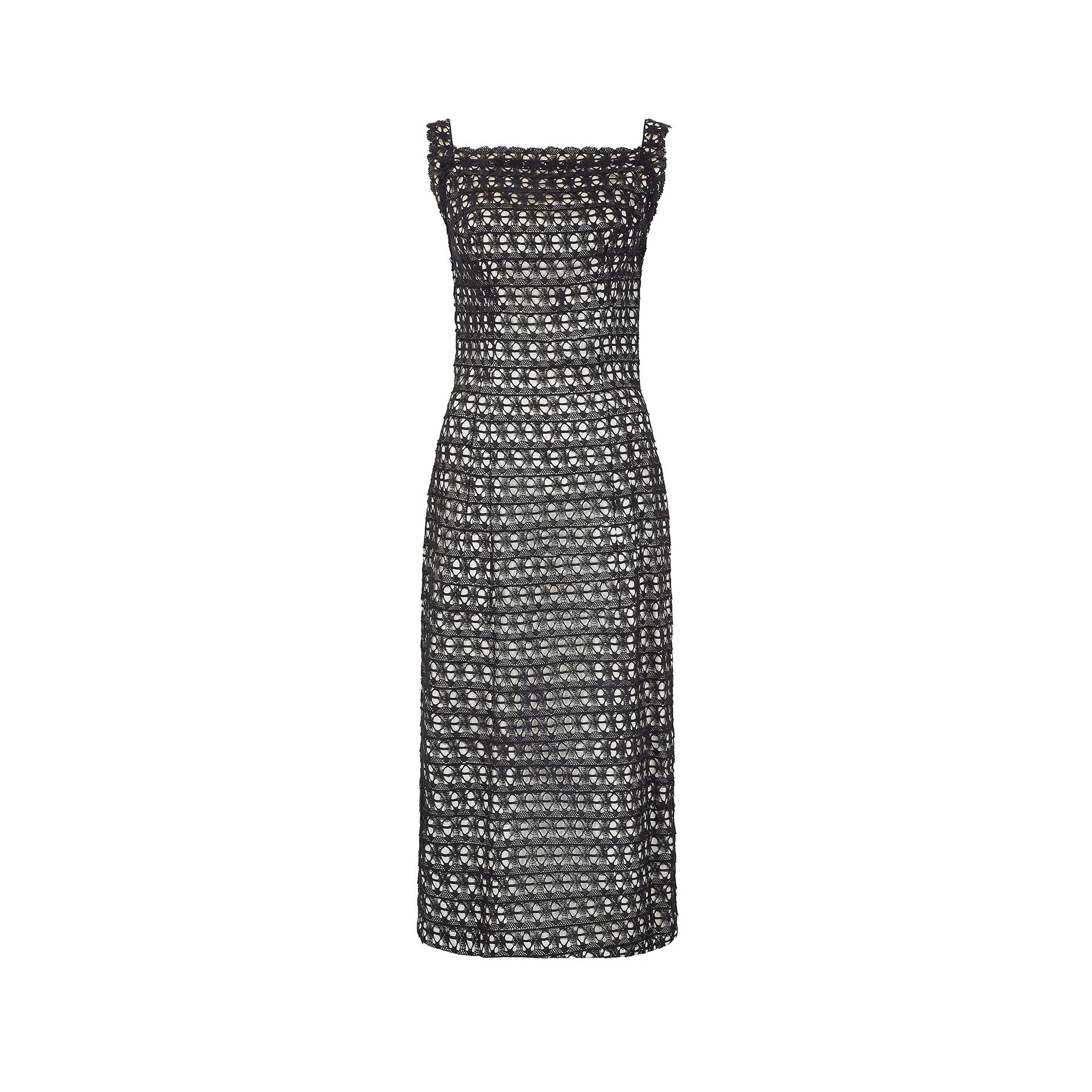 1950s Monochrome Latticework Lace Dress at 1stDibs