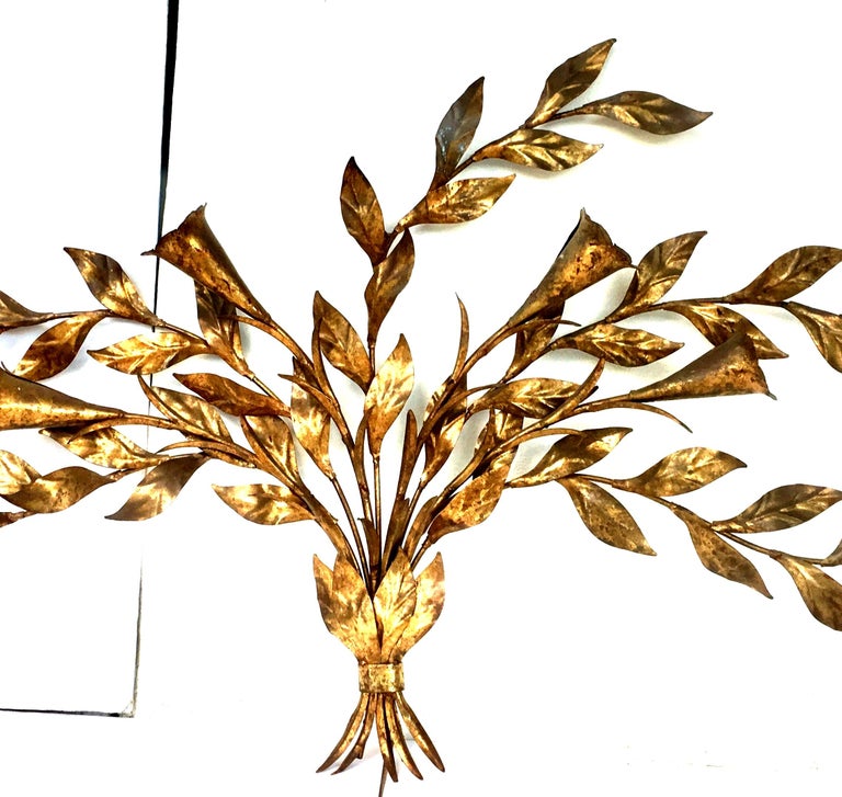 1950'S Monumental Italian Gold Leaf Floral Sheaf Wall Sculpture By ...