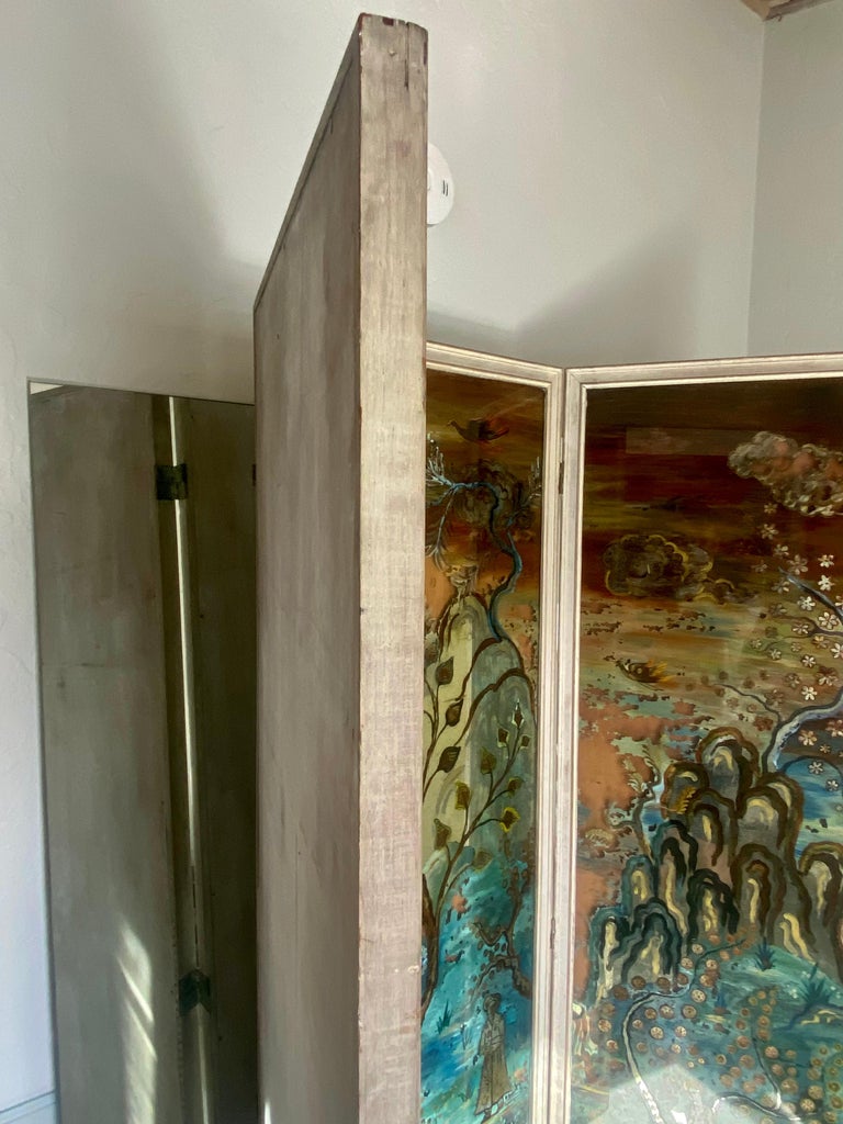 1950's Monumental Reverse Hand Painted Glass Mirrored Wood Back Panels ...
