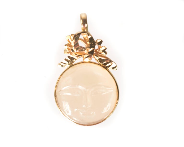 1950s Moonstone Moon Pendant 18 Karat Yellow Gold For Sale at 1stDibs