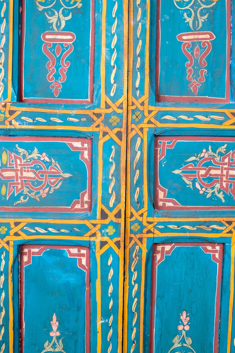 1950s Moroccan Hand Painted Two-Leaf Door with Iron Lock at 1stDibs ...