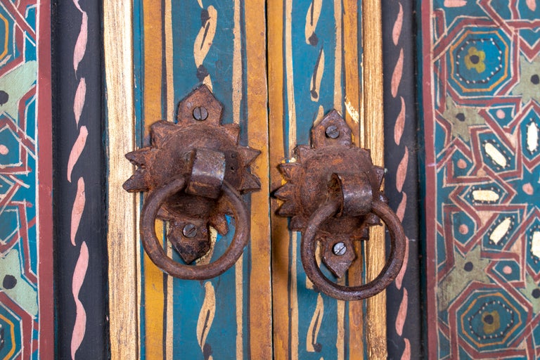 1950s Moroccan Hand Painted Two-Leaf Door with Iron Lock at 1stDibs ...