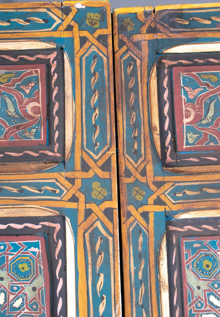 1950s Moroccan Hand Painted Two-Leaf Door with Iron Lock at 1stDibs ...