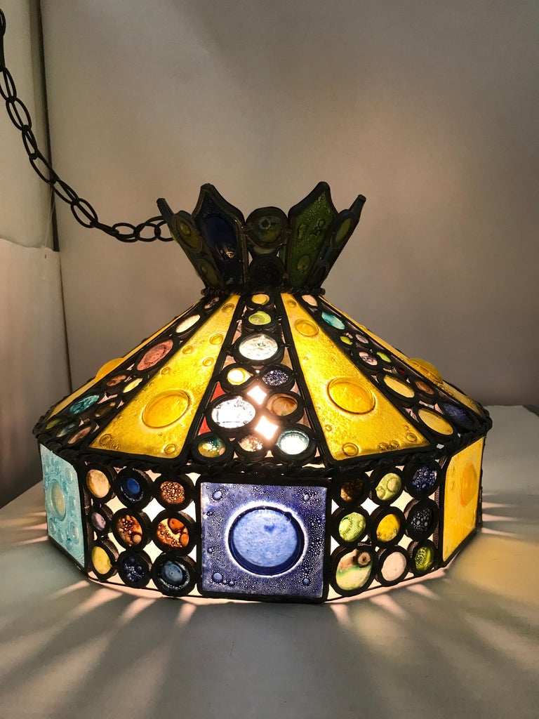 1950s Multi-Color Fused Glass Pendant in the Style of Higgins For Sale ...