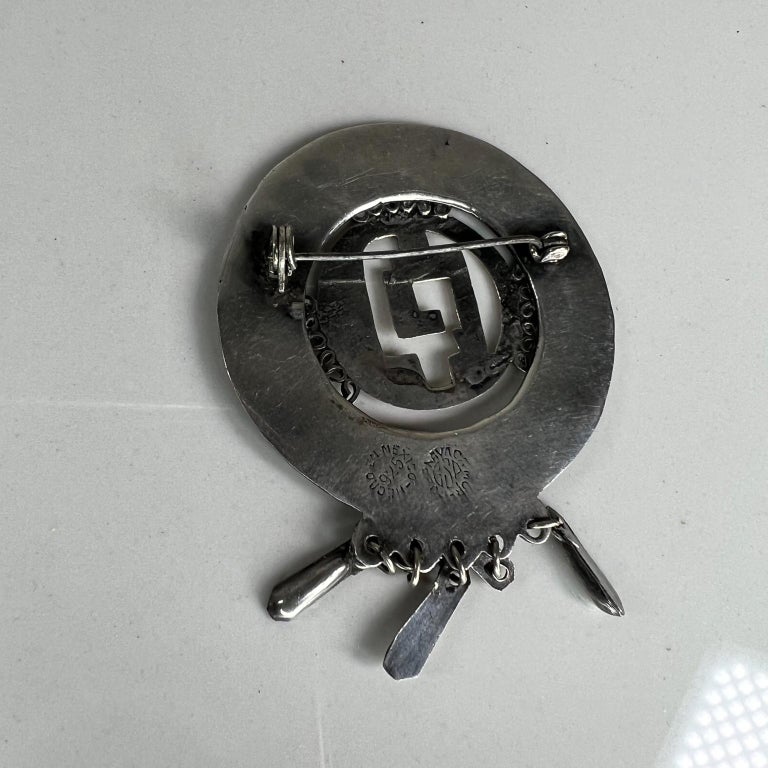 1950s Native Aztec Sterling Silver Brooch Pendant Pin Mexico For Sale ...