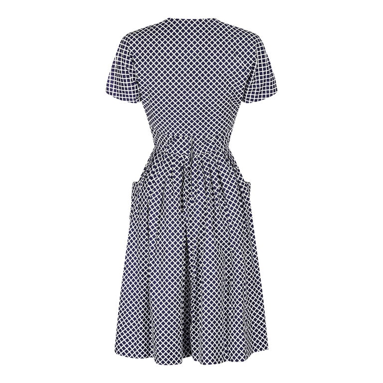 1950s Navy and White Diamond Print Strapless Sundress and Bolero For ...