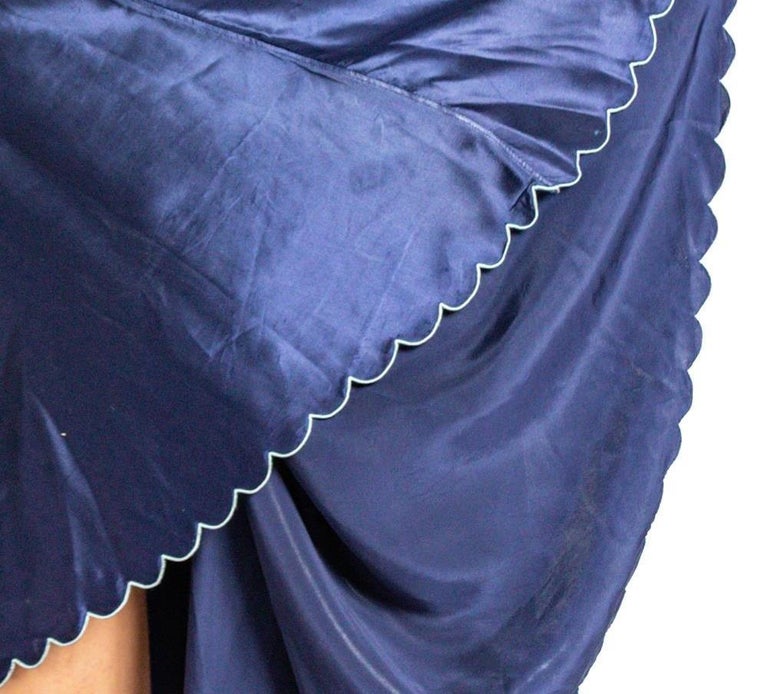1950S Navy Blue Bias Cut Rayon Half Slip With White Scallop Trim For ...