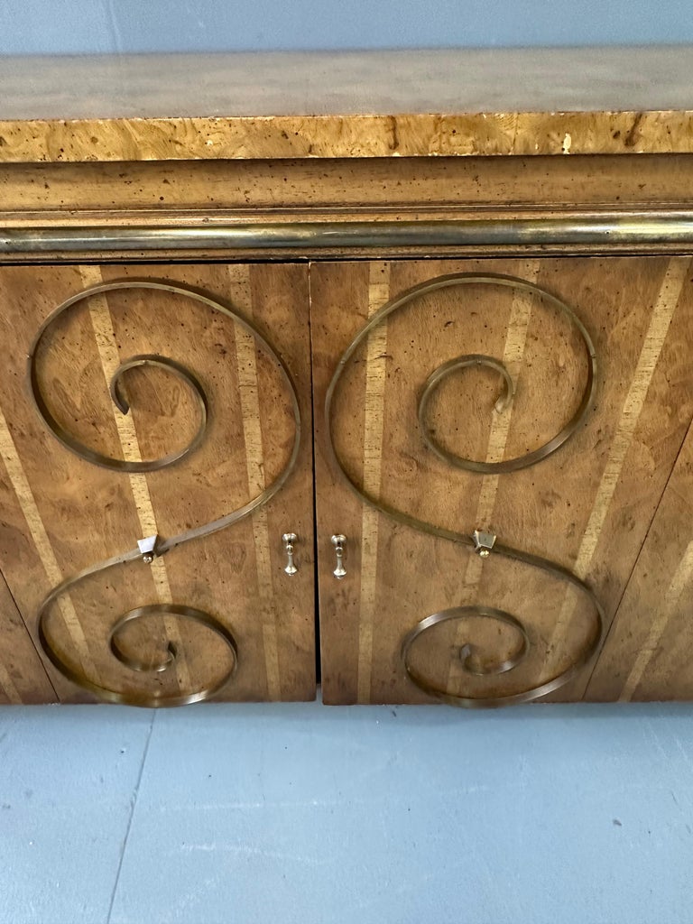 1950s Neoclassical Revival Sideboard in Pecan and Burl with Brass ...