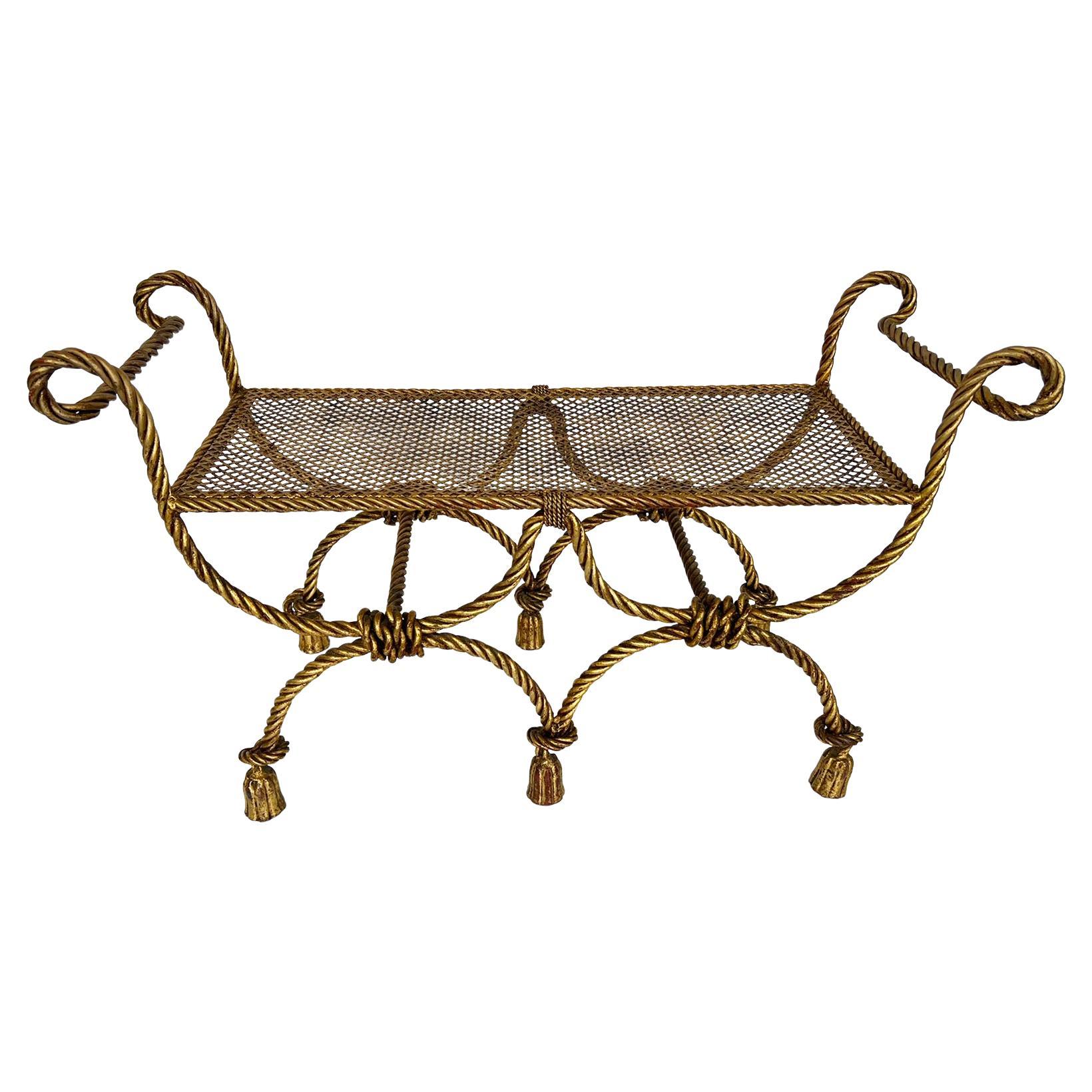 1950s Niccolini Gilded Iron Rope and Tassel Bench For Sale at 1stDibs