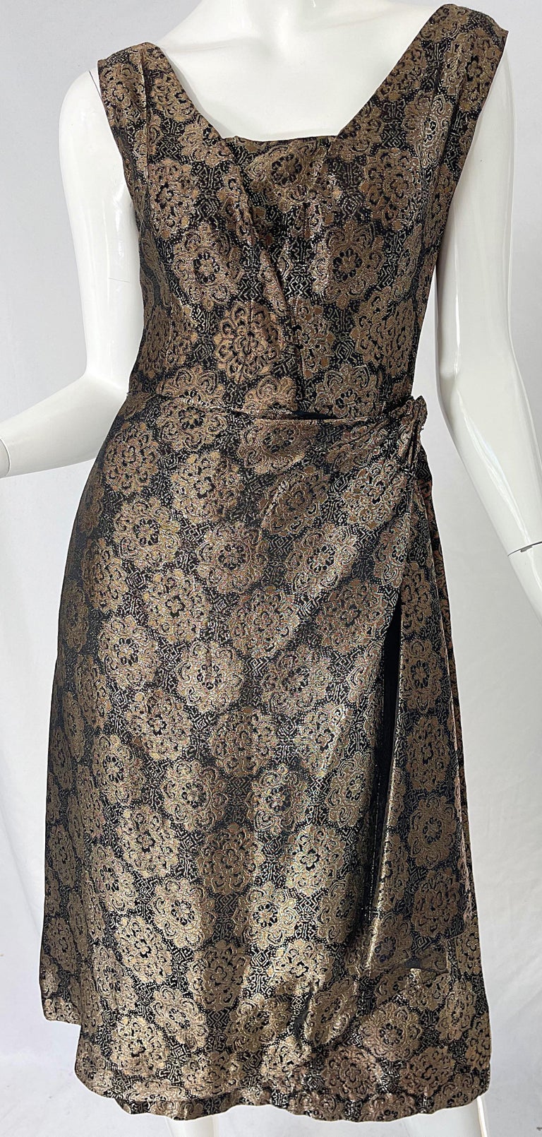 1950s Nina Ricci Couture Brown + Black Medallion Print Silk Vintage 50s ...