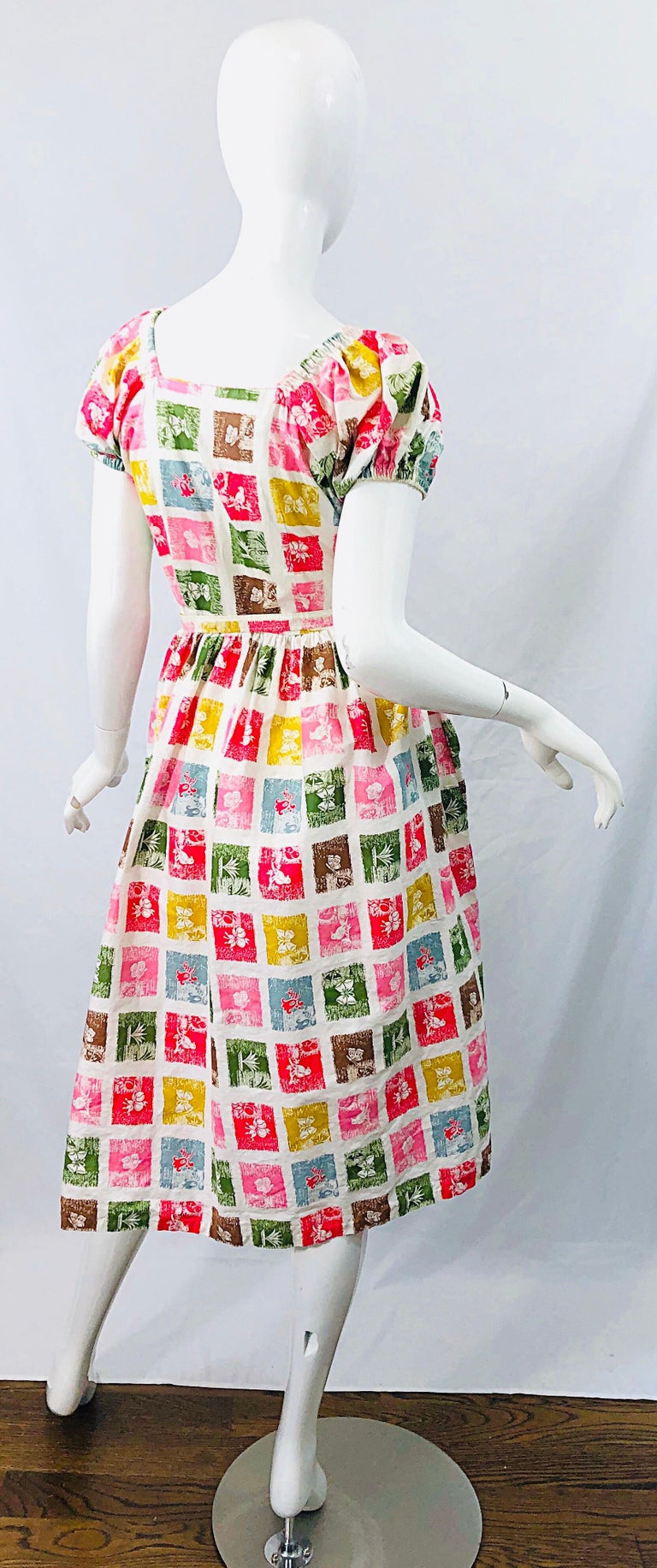1950s Novelty Print Butterfly Flowers Colorful Fit n' Flare Vintage 50s ...