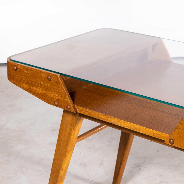 1950s Oak Framed Side Table with Glass Top For Sale at 1stDibs