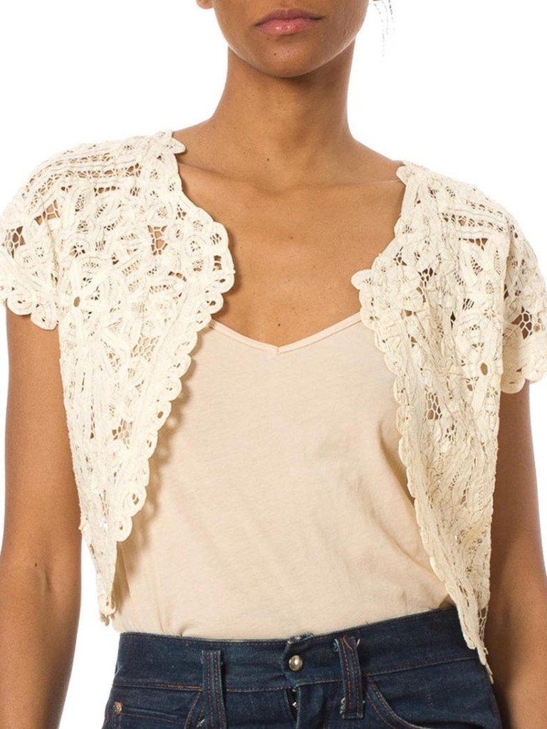 1950S Off White Cotton Handmade Lace Vest Top at 1stDibs
