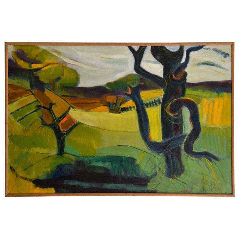 Oil Painting of British Landscape in Vibrant Green by Barbara Knight at ...