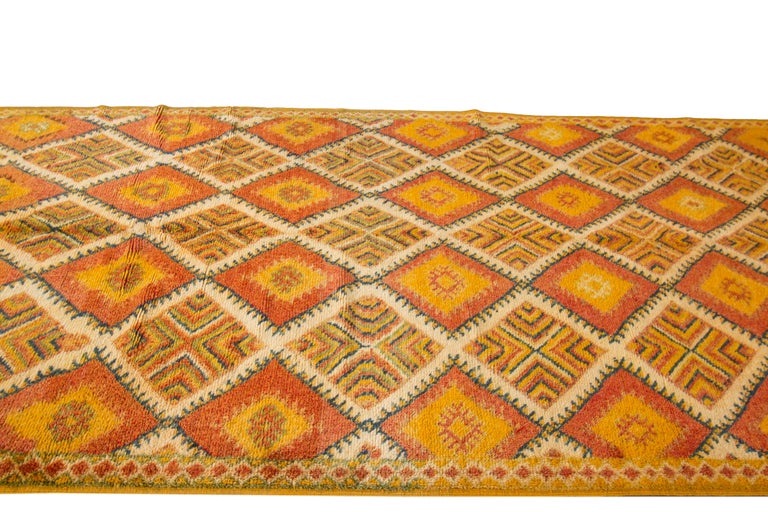 Vintage Orange Moroccan Handmade Tribal Wool Rug For Sale at 1stDibs
