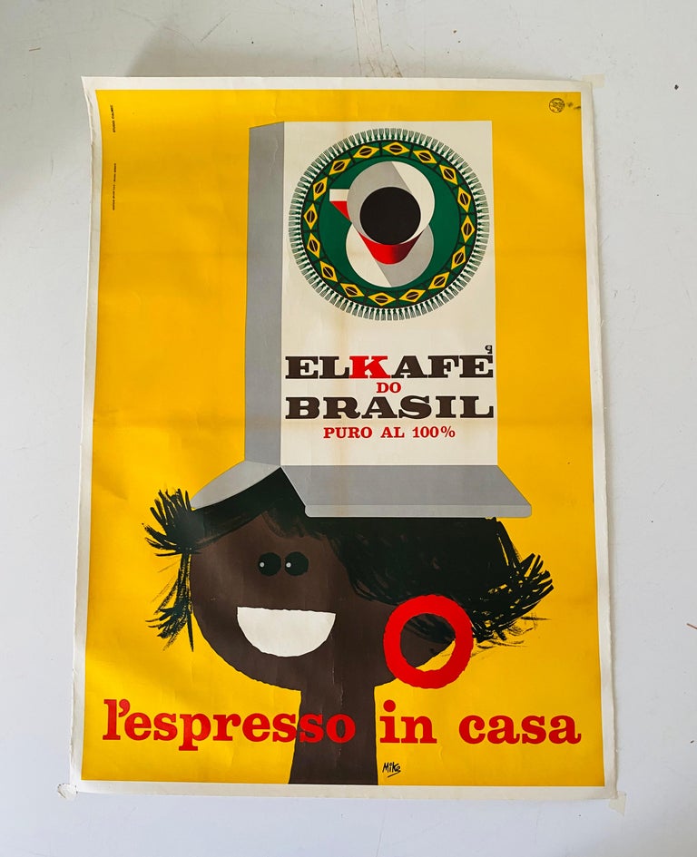 1950s Original Coffee Poster, Cafe Do Brasil 'Kimbo' For Sale at 1stDibs