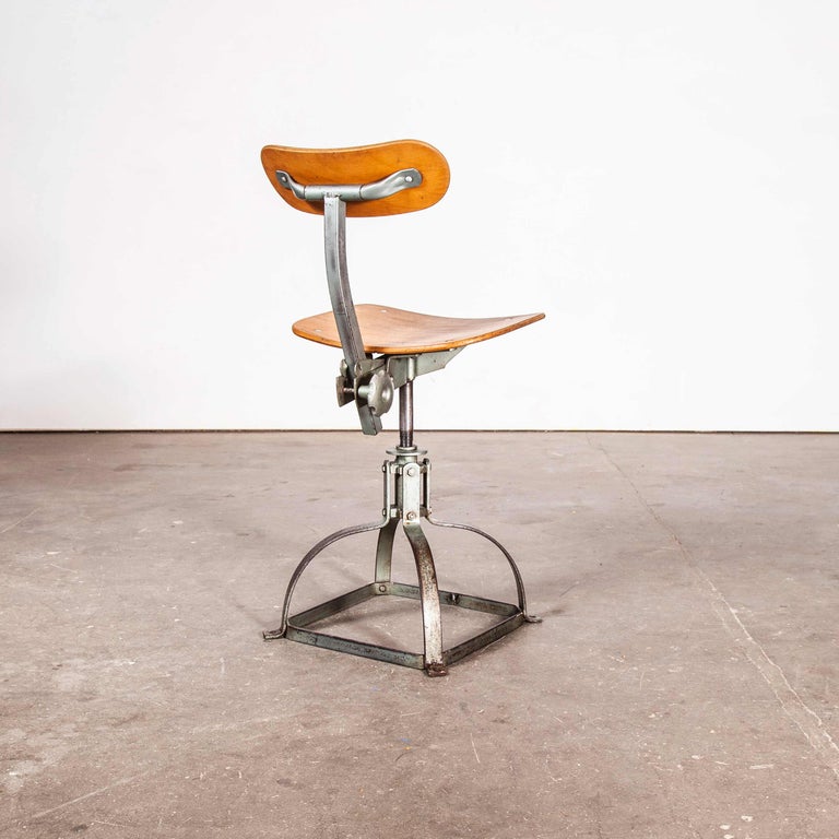 1950s Original French Bienaise Swivelling Workshop Chair, Low Desk ...