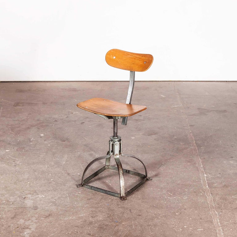 1950s Original French Bienaise Swivelling Workshop Chair, Low Desk ...
