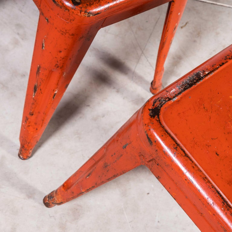 1950's Original French Tolix H Metal Café Dining Stools Red, Pair For ...