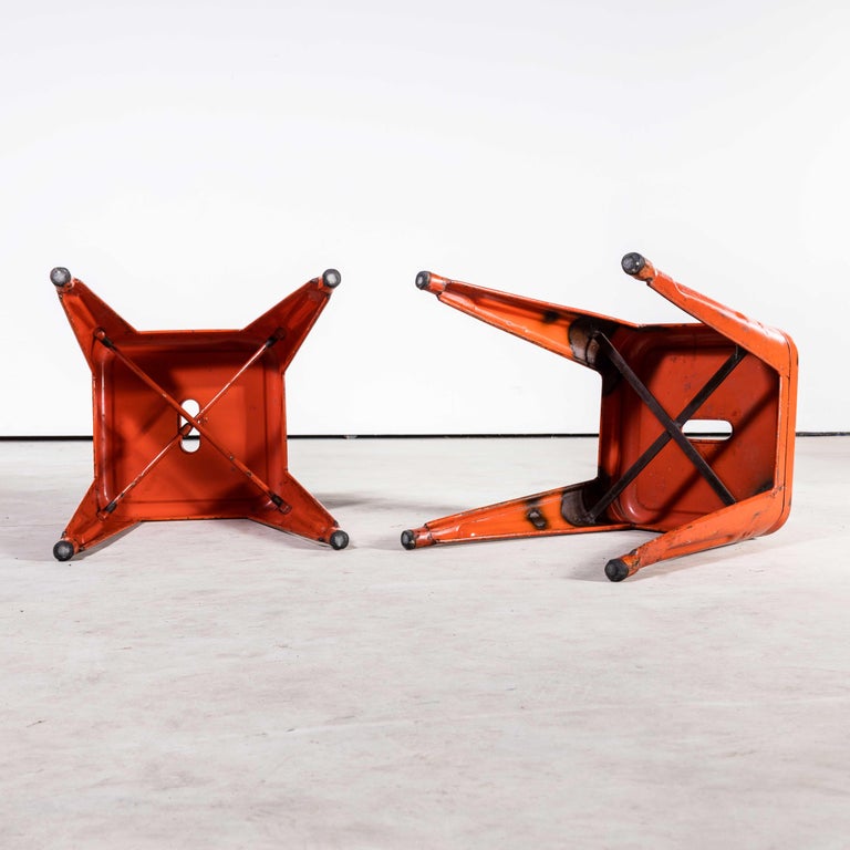 1950's Original French Tolix H Metal Café Dining Stools Red, Pair For ...