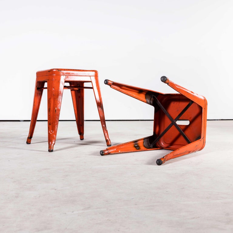 1950's Original French Tolix H Metal Café Dining Stools Red, Pair For ...