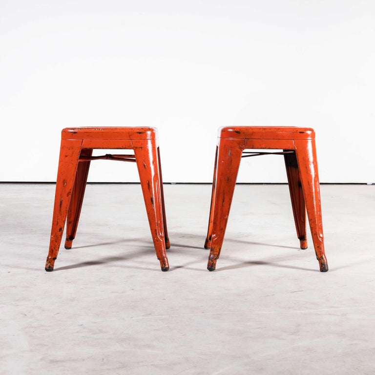 1950's Original French Tolix H Metal Café Dining Stools Red, Pair For ...