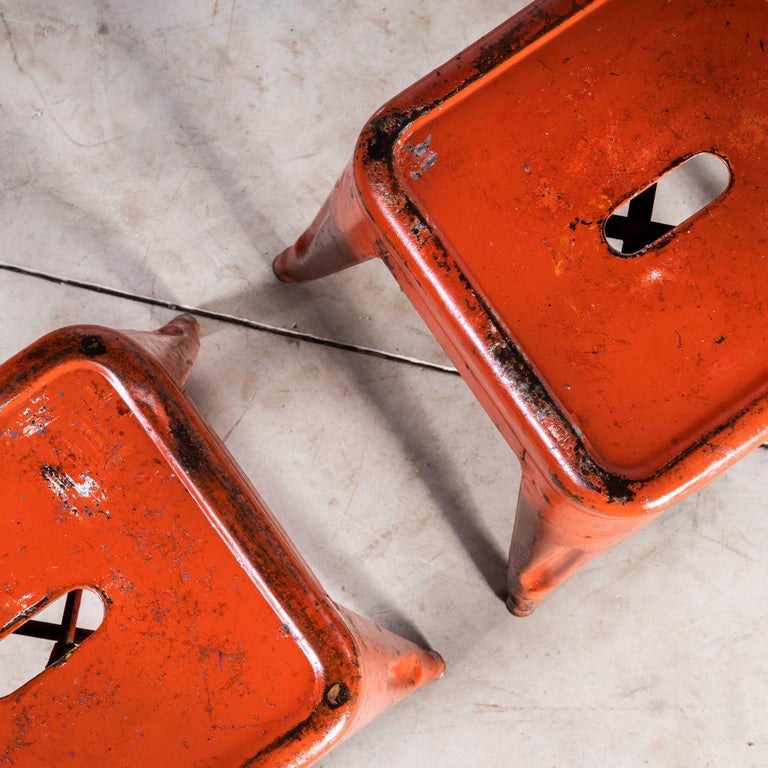 1950's Original French Tolix H Metal Café Dining Stools Red, Pair For ...