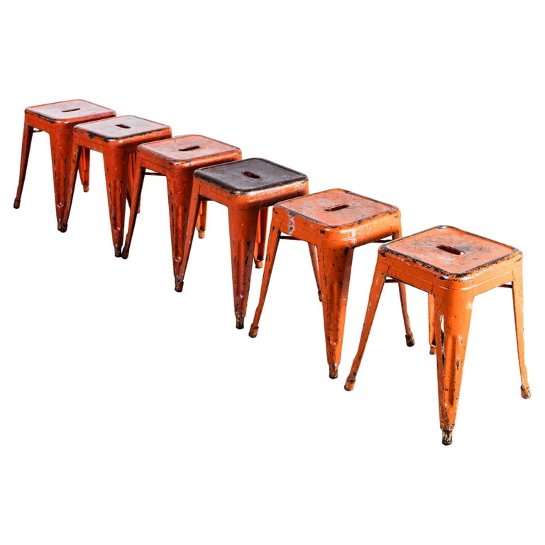 1950''s Original French Tolix H Metal Café Dining Stools Red, Set of ...