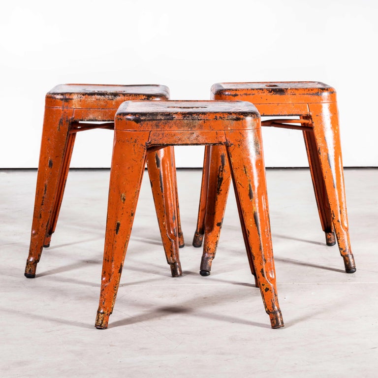 1950's Original French Tolix H Metal Café Dining Stools Red, Set of ...