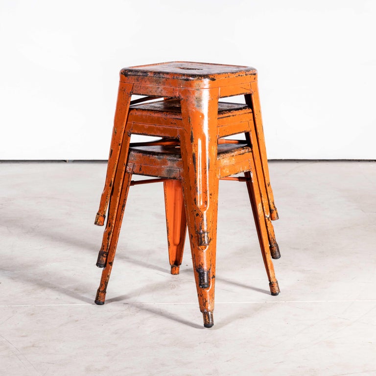 1950's Original French Tolix H Metal Café Dining Stools Red, Set of ...