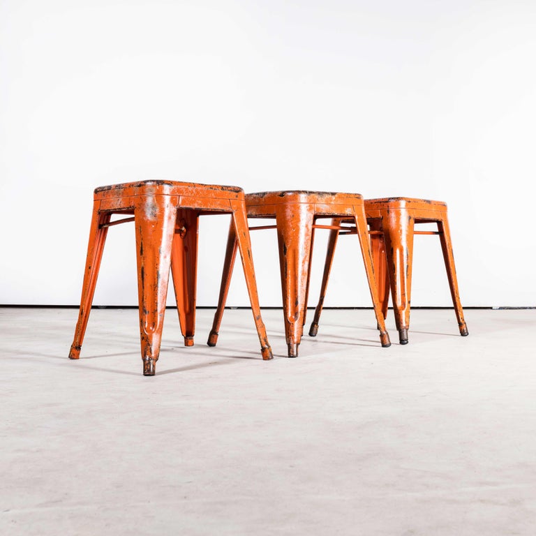 1950's Original French Tolix H Metal Café Dining Stools Red, Set of ...