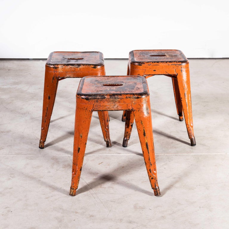 1950's Original French Tolix H Metal Café Dining Stools Red, Set of ...
