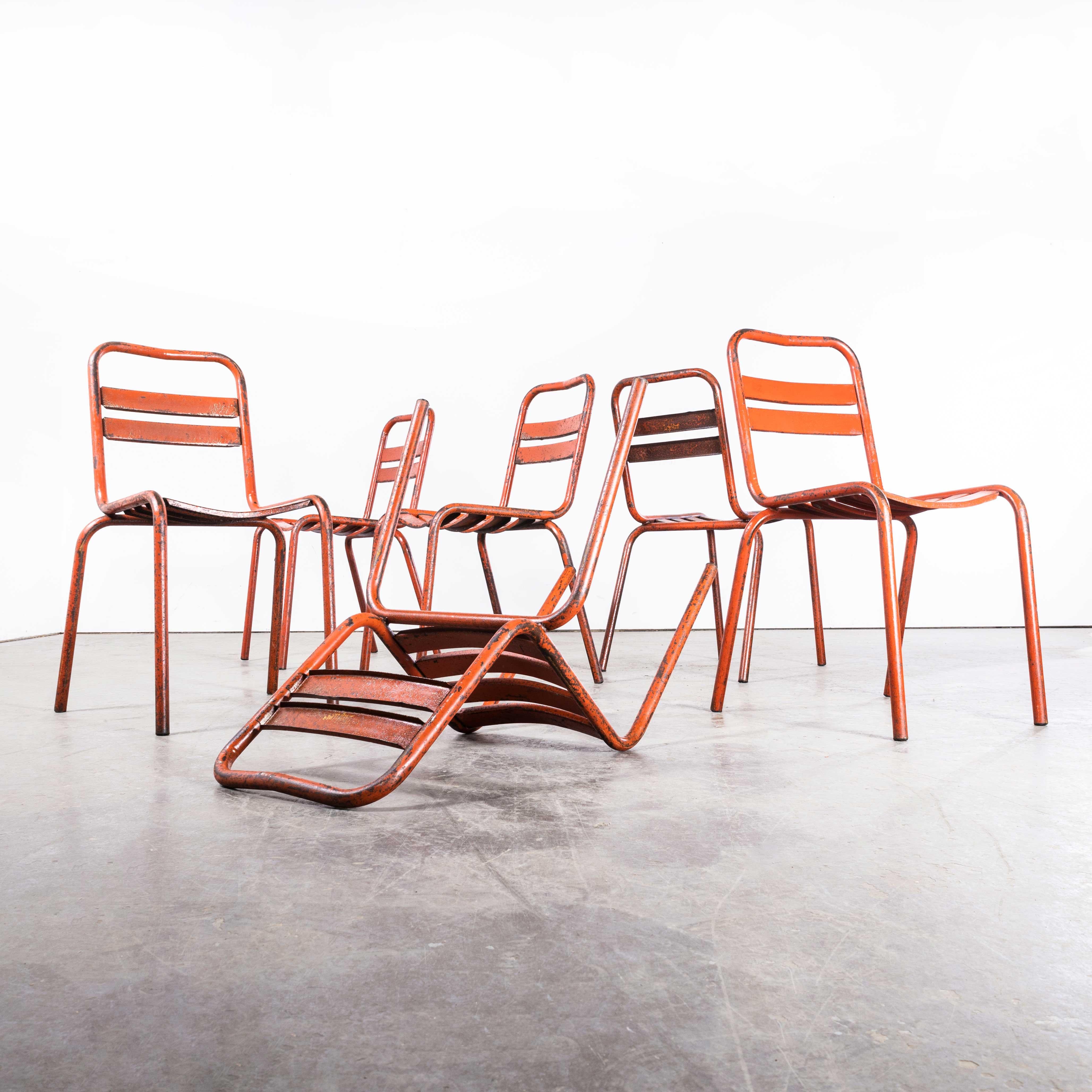 1950's Original Red French Tolix T2 Metal Café Dining Chair - Set Of ...